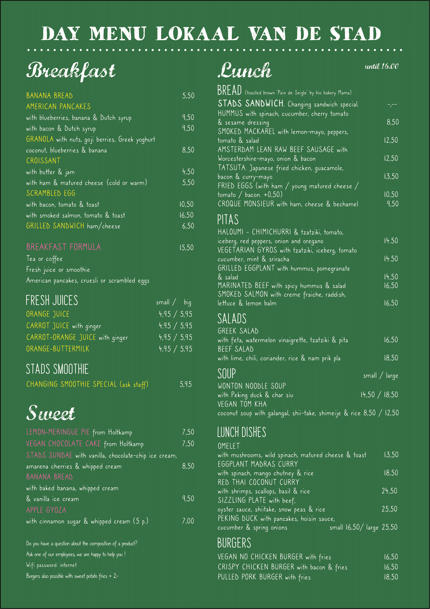 Menu - Lokaal van de Stad